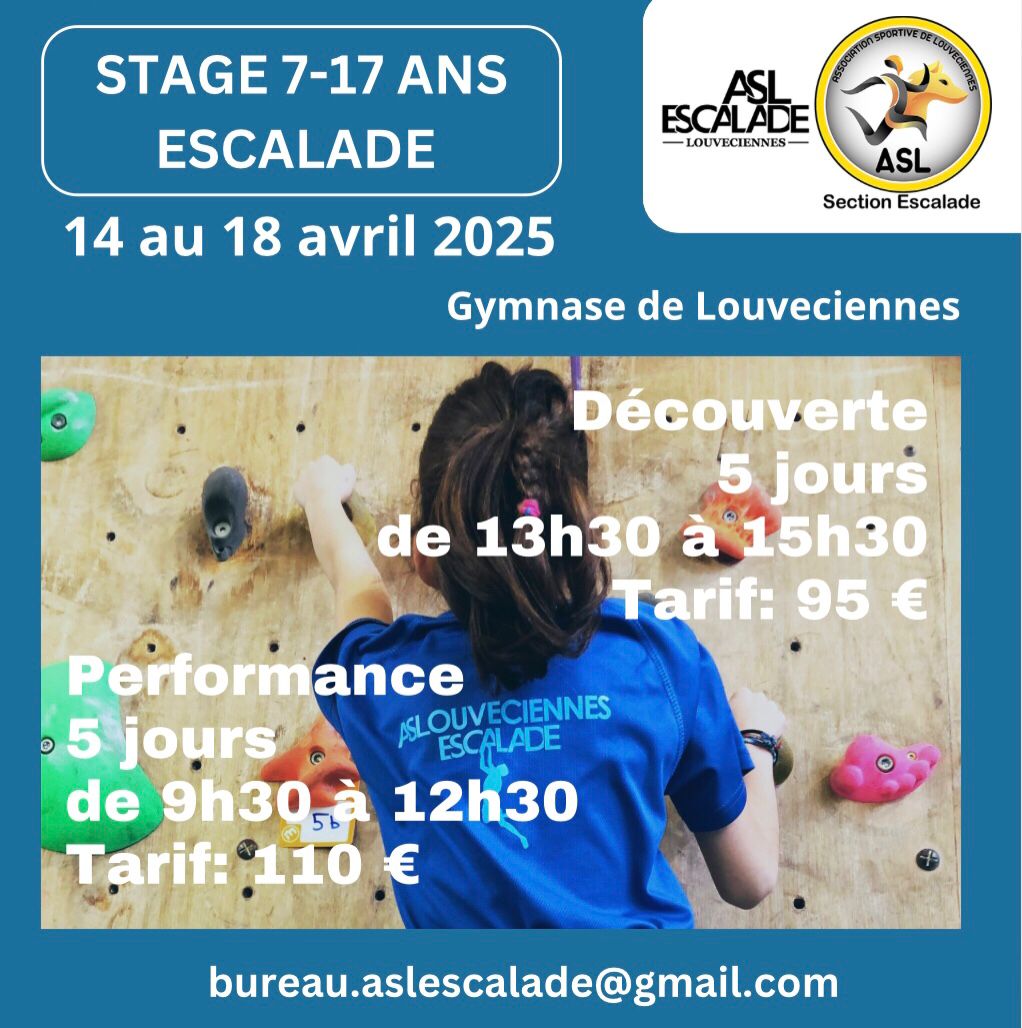 Stage de printemps – Découverte et Performance – ASL Escalade